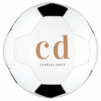 White gold monogram initials name minimalist soccer ball | Zazzle