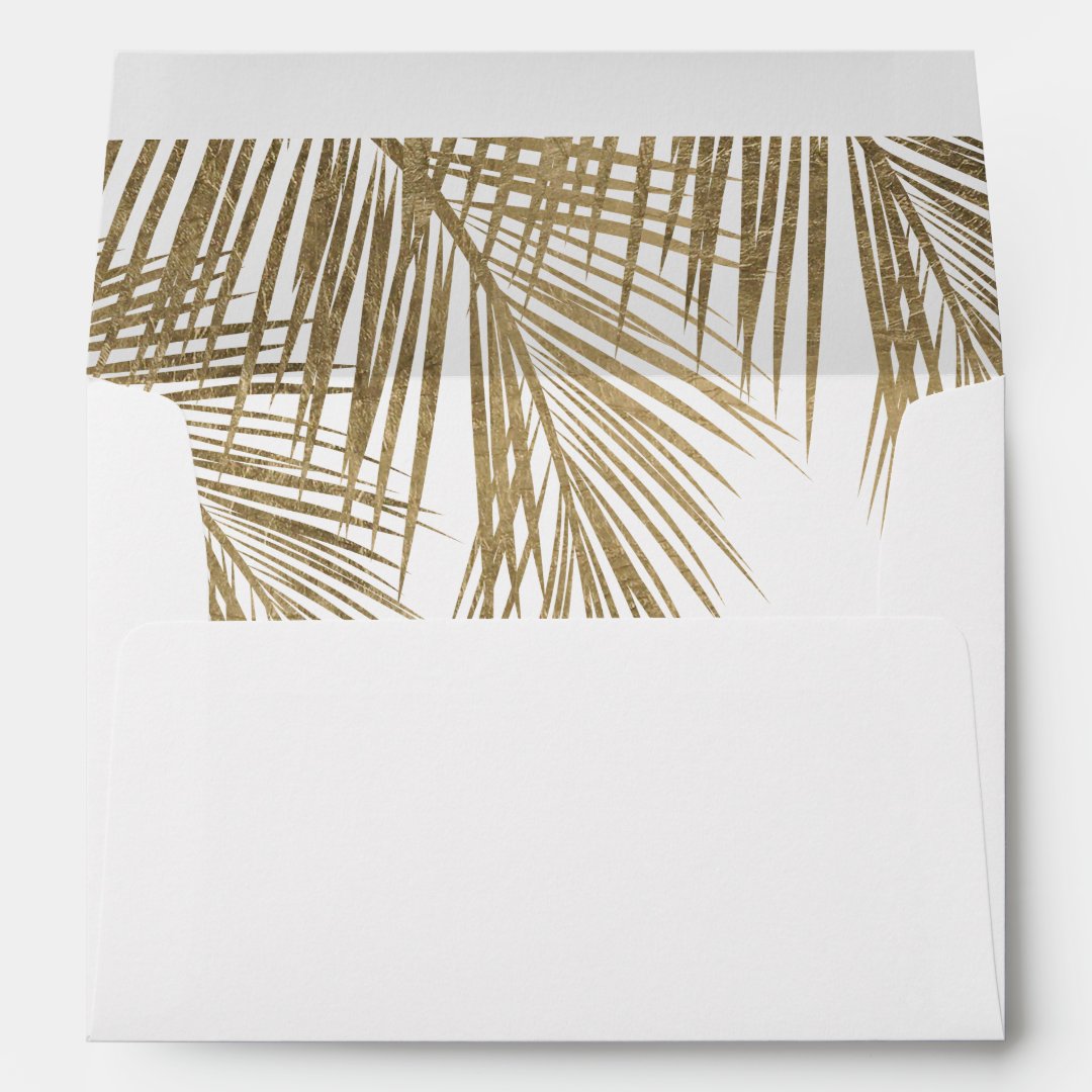 White gold palm tree wedding envelope | Zazzle
