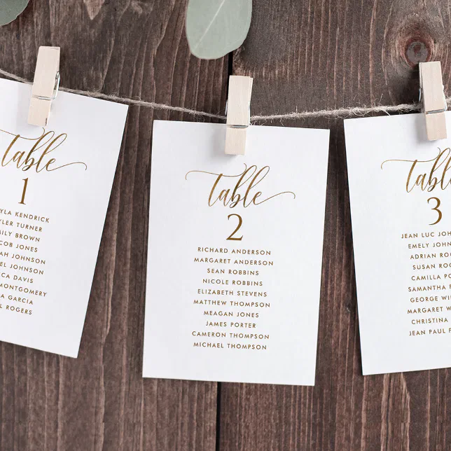 White & Gold, Seating Plan Cards with Guest Names | Zazzle