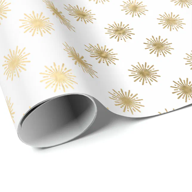 White Gold Stars Confetti Delicate Confetti Sun Wrapping Paper | Zazzle