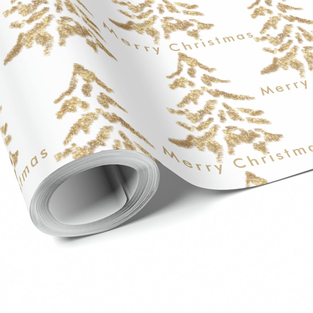 White & Gold Trees Merry Christmas Wrapping Paper | Zazzle