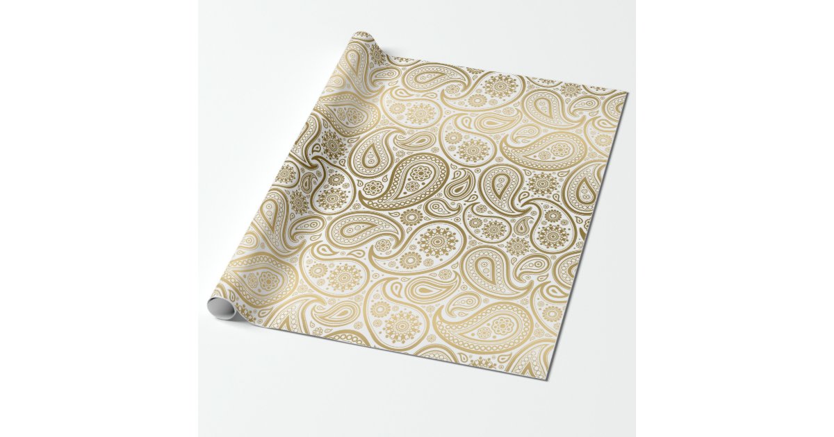 White & Gold Vintage Paisley Pattern Wrapping Paper | Zazzle