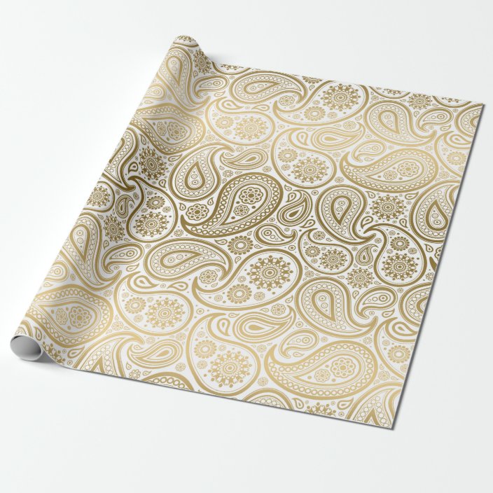 White & Gold Vintage Paisley Pattern Wrapping Paper | Zazzle.com