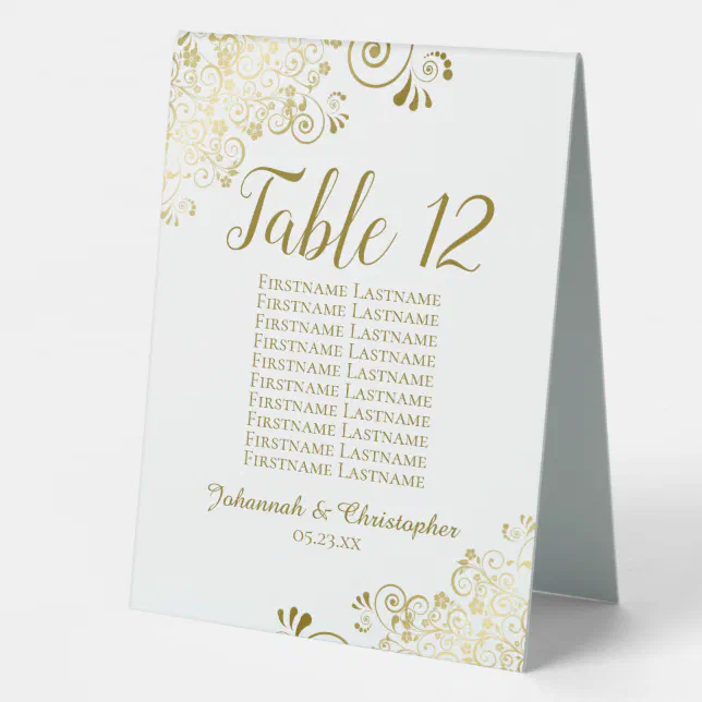 White & Gold Wedding Table Number Seating Chart Table Tent Sign | Zazzle