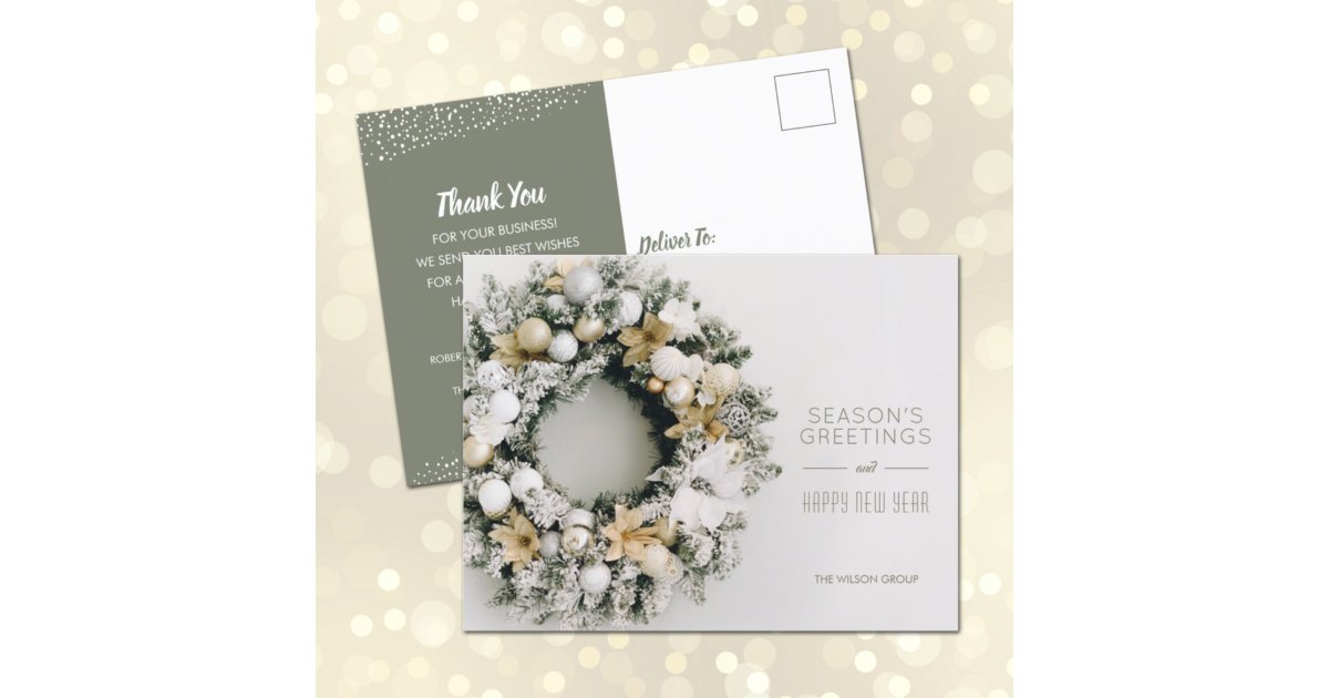 White Gold Wreath Christmas Holiday Postcards | Zazzle