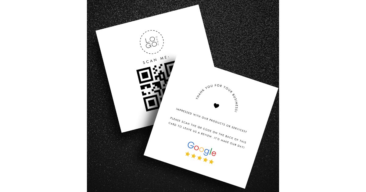 White Google Reviews Custom Business Logo QR Code Square Business Card ...