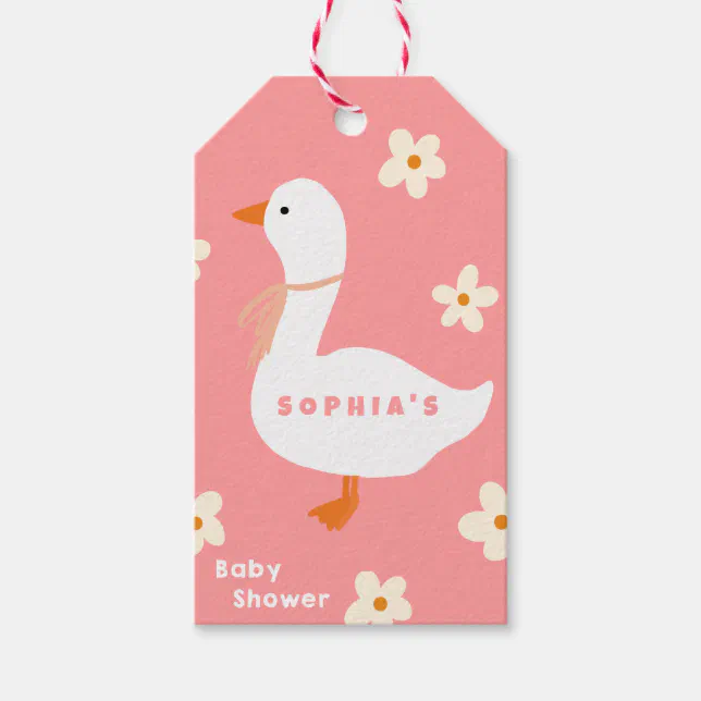 White Goose and Daisies Baby Shower Gift Tags | Zazzle
