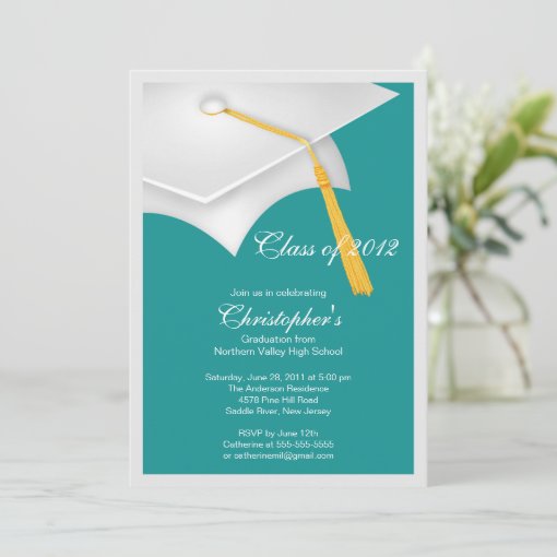 White Grad Cap Graduation Party Invitation | Zazzle