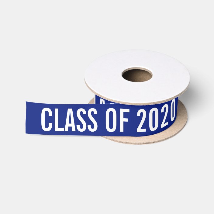 White Graduate Class Of 2020 Typography Navy Blue Satin Ribbon | Zazzle.com