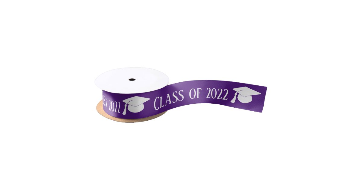 White Graduate Hat | Class of 2022 Purple Satin Ribbon | Zazzle