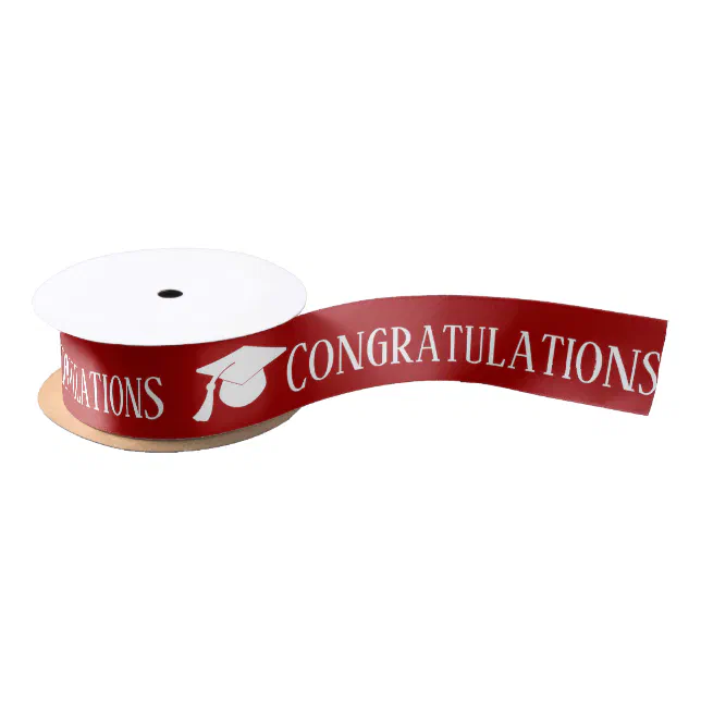 White Graduate Hat | Congratulation Dark Red Satin Ribbon | Zazzle