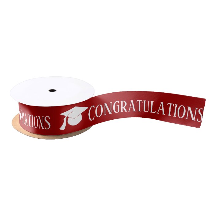 White Graduate Hat | Congratulation Dark Red Satin Ribbon | Zazzle.com