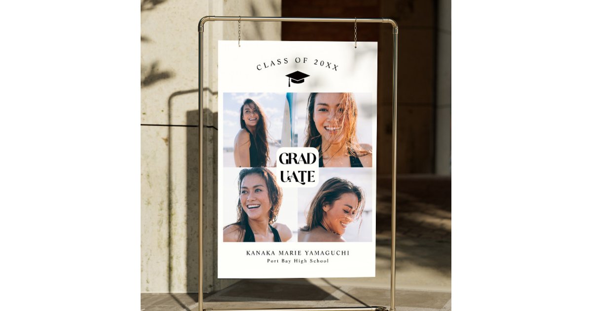 White Graduate Photo Collage Grad Party Sign | Zazzle