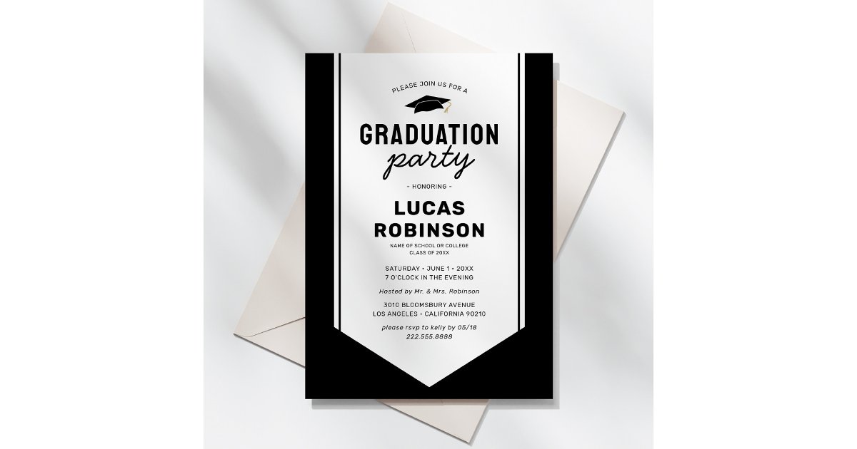 White Graduate Stole Sash Graduation Party Invitation | Zazzle