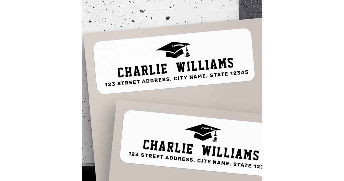 White graduation cap return address label | Zazzle