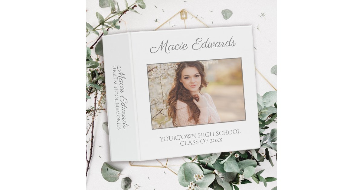 White Graduation Photo High School Memories 3 Ring Binder | Zazzle
