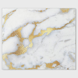 White Gray Marble Golden Shiny Brushes Bright Wrapping Paper | Zazzle