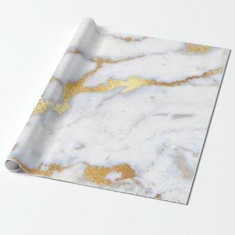 White Gray Marble Golden Shiny Brushes Bright Wrapping Paper | Zazzle