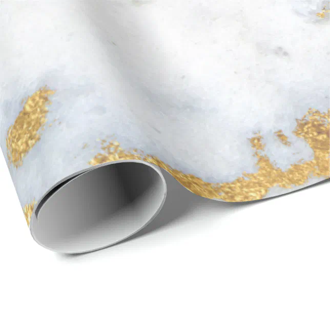 White Gray Marble Golden Shiny Brushes Bright Wrapping Paper | Zazzle