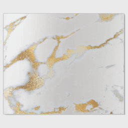 White Gray Marble Golden Shiny Metallic Bright Wrapping Paper | Zazzle