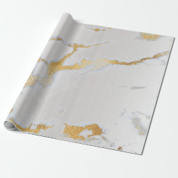 White Gray Marble Golden Shiny Metallic Bright Wrapping Paper | Zazzle