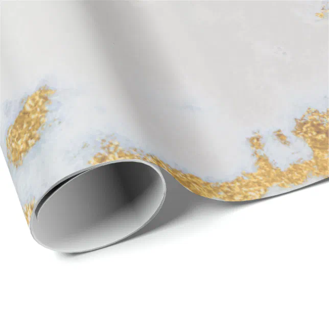 White Gray Marble Golden Shiny Metallic Bright Wrapping Paper | Zazzle