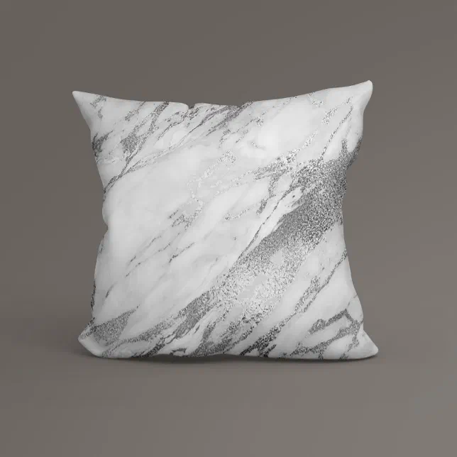 White Gray Silver Glam Marble Throw Pillow | Zazzle
