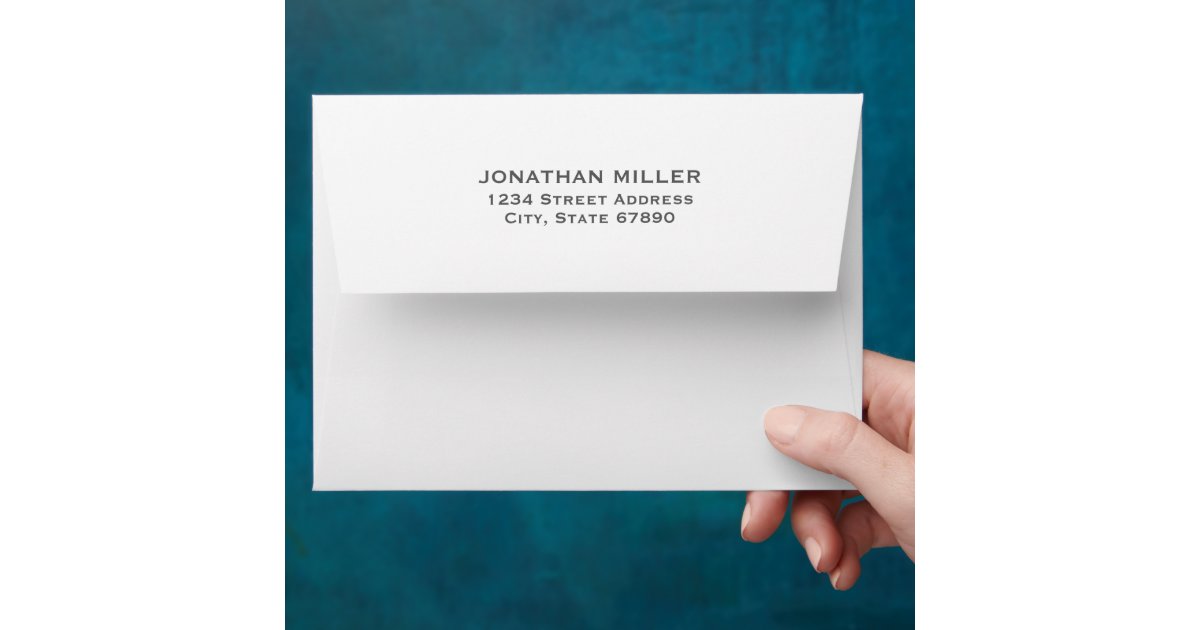 White Gray Typography Back Flap Return Address Envelope | Zazzle