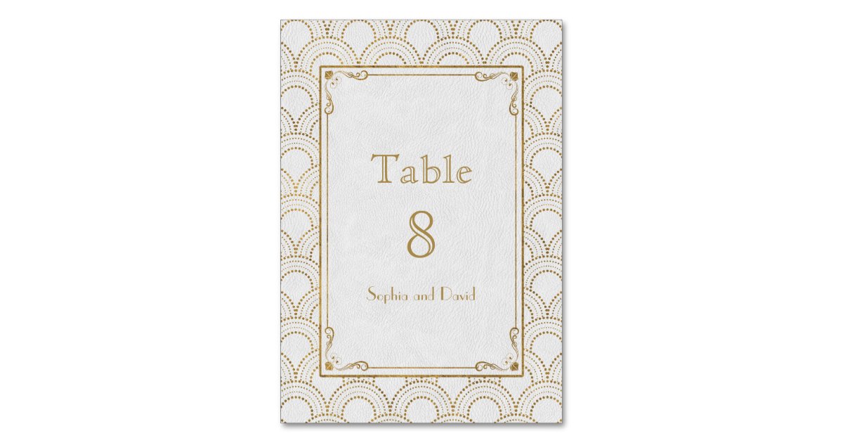 White Great Gatsby Gold Art Deco TABLE NUMBER | Zazzle