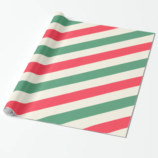 White, green and red stripes christmas wrapping wrapping paper | Zazzle