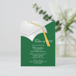 White Green Grad Cap Graduation Party Invitation | Zazzle