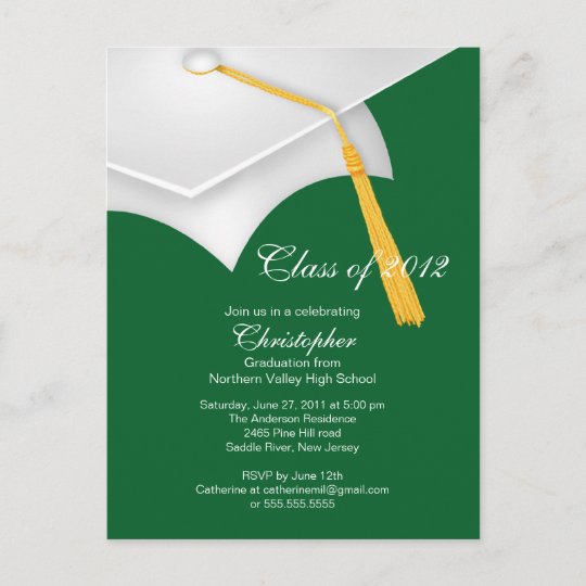 White Green Grad Cap Graduation Party Invitation | Zazzle.com