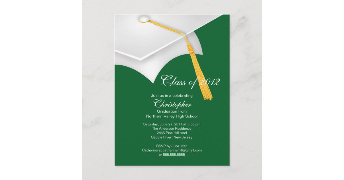 White Green Grad Cap Graduation Party Invitation | Zazzle