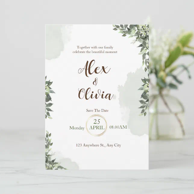 White Green watercolor floral wedding Invitation | Zazzle