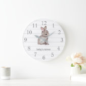 White Grey Bunny Nursery Decor Wall Clock | Zazzle