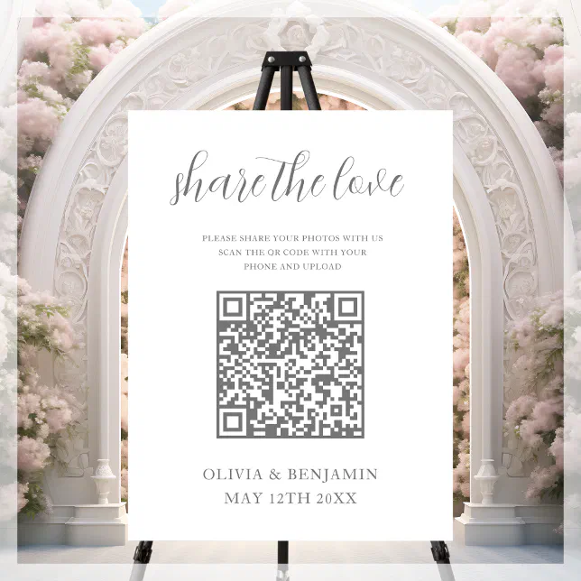 White | Grey Share The Love QR Code Foam Board | Zazzle