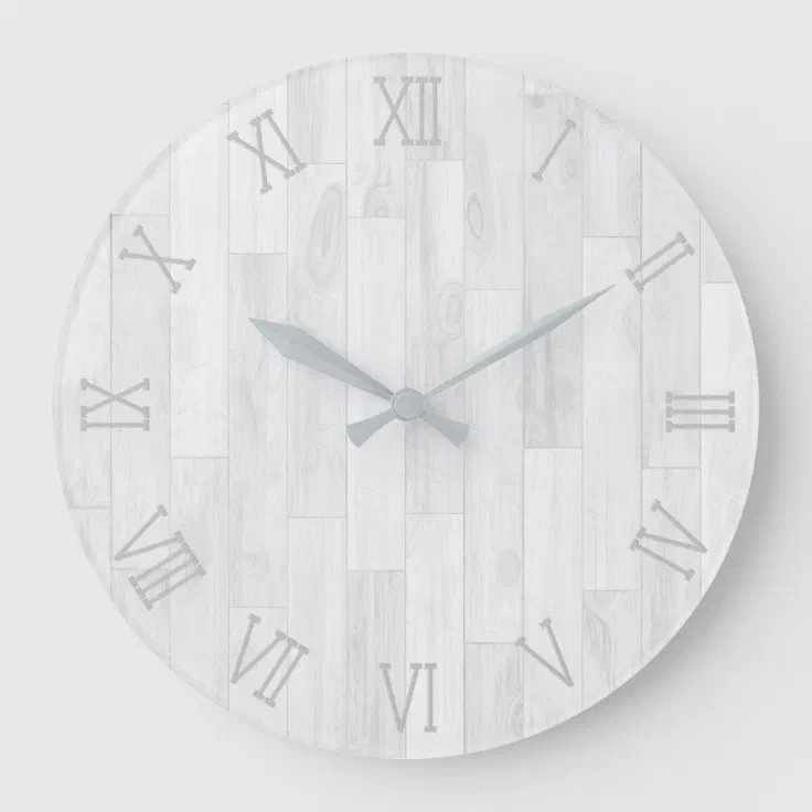 white grey wood look large clock | Zazzle