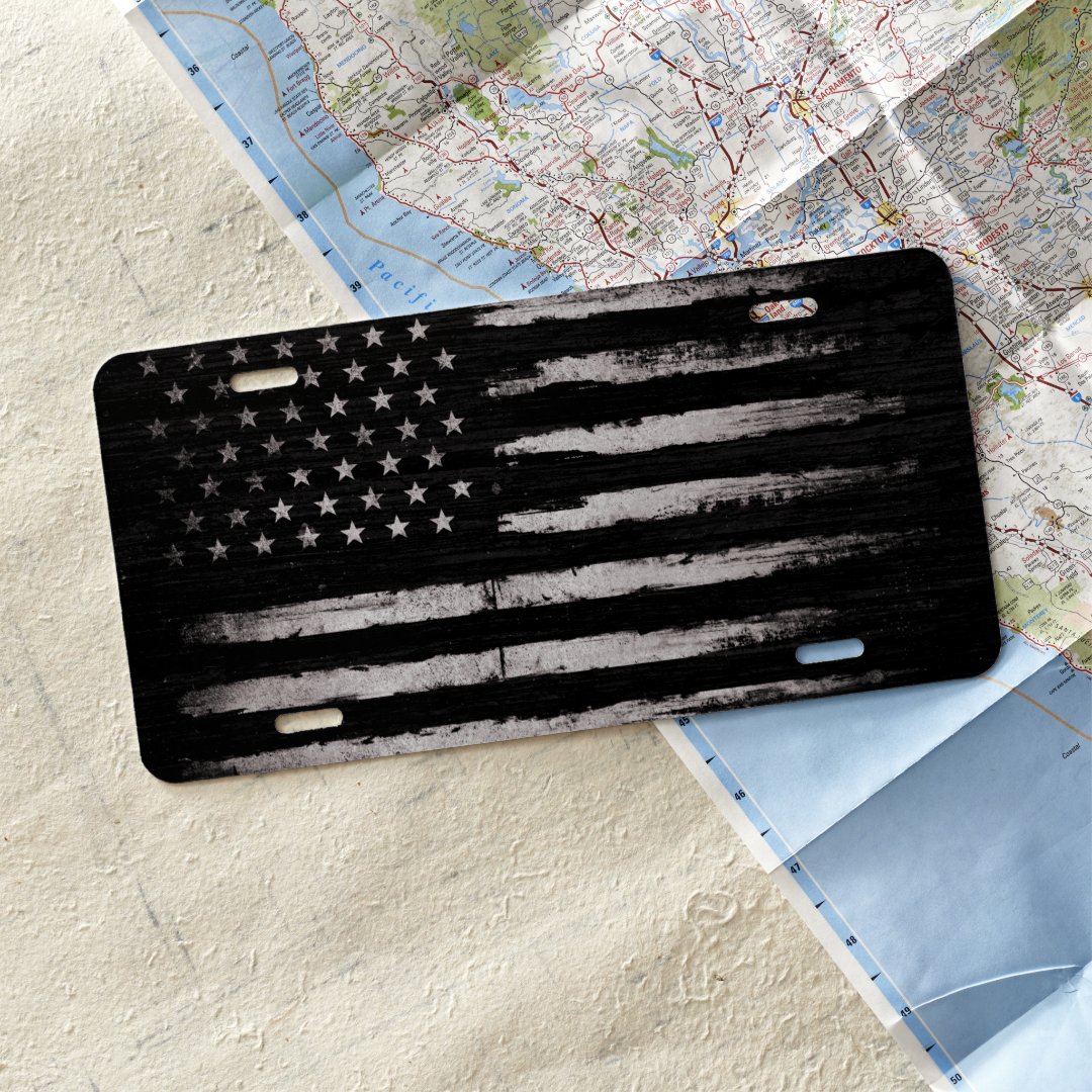 White Grunge American flag License Plate | Zazzle
