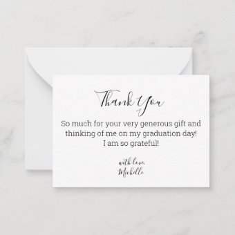 white handwriting thank you graduation photo note card | Zazzle
