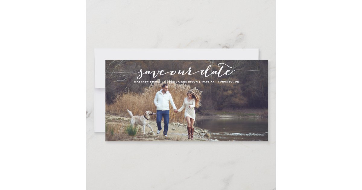 White Handwritten Script Photo Save Our Date II Save The Date | Zazzle