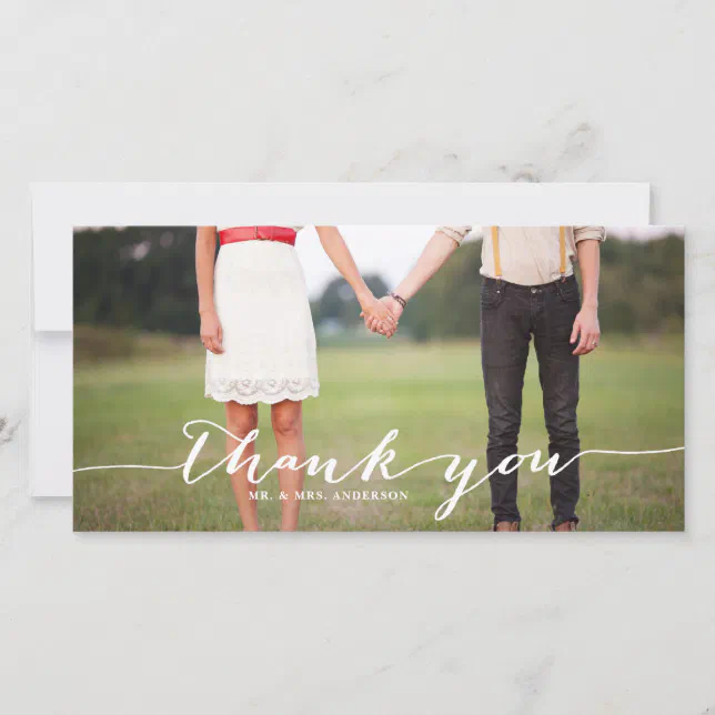 White Handwritten Script Wedding Thank You Photo | Zazzle
