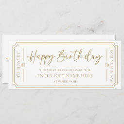 White Happy Birthday Gift Voucher Card | Zazzle