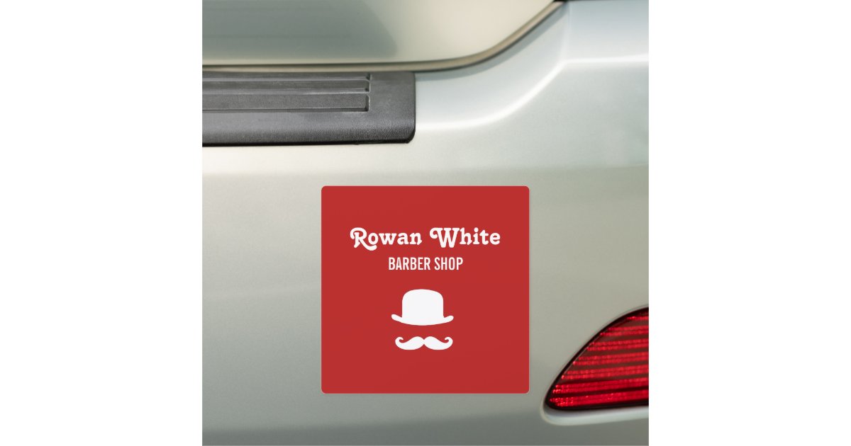 White hat and moustache silhouette red car magnet | Zazzle