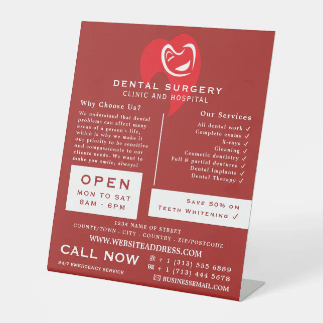 White Hearted Tooth Logo Dentistry, Dentist Advert Pedestal Sign | Zazzle