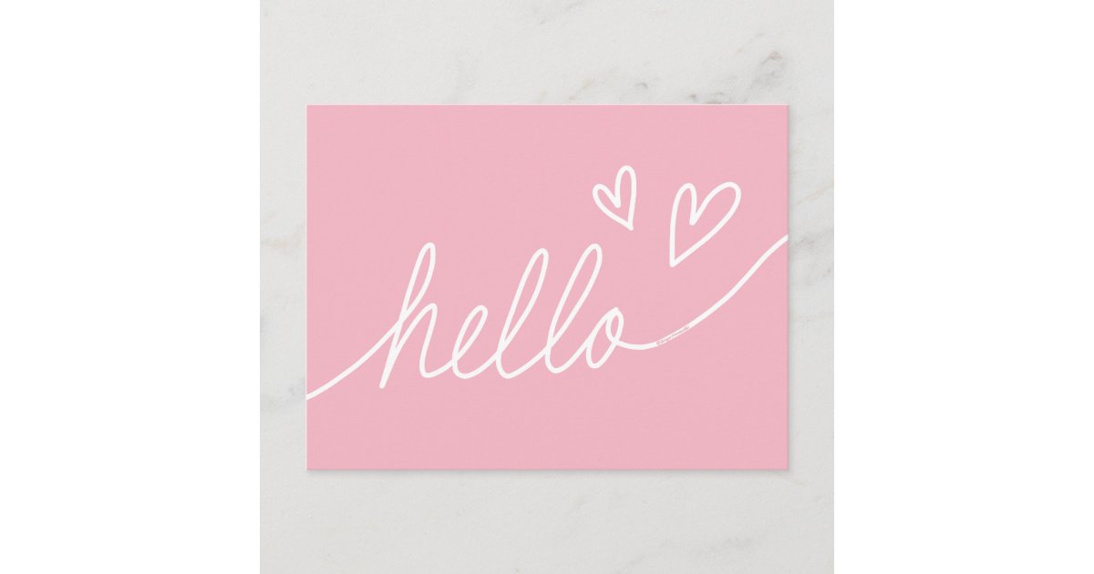 White "Hello" Lettering with Heart Shape Postcard | Zazzle