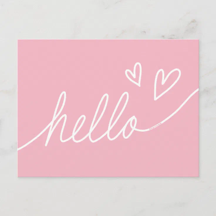White "Hello" Lettering with Heart Shape Postcard | Zazzle