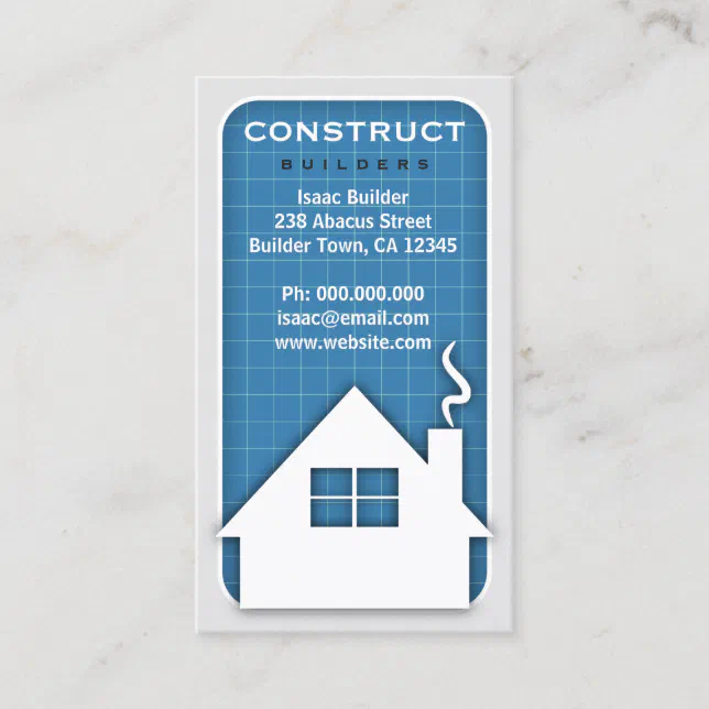 White Home Icon Building & Construction Blueprint Business Card | Zazzle