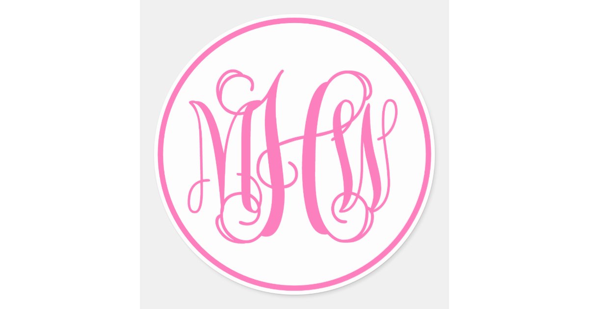 White Hot Pink Vine Script Monogram, DIY BG Classic Round Sticker | Zazzle