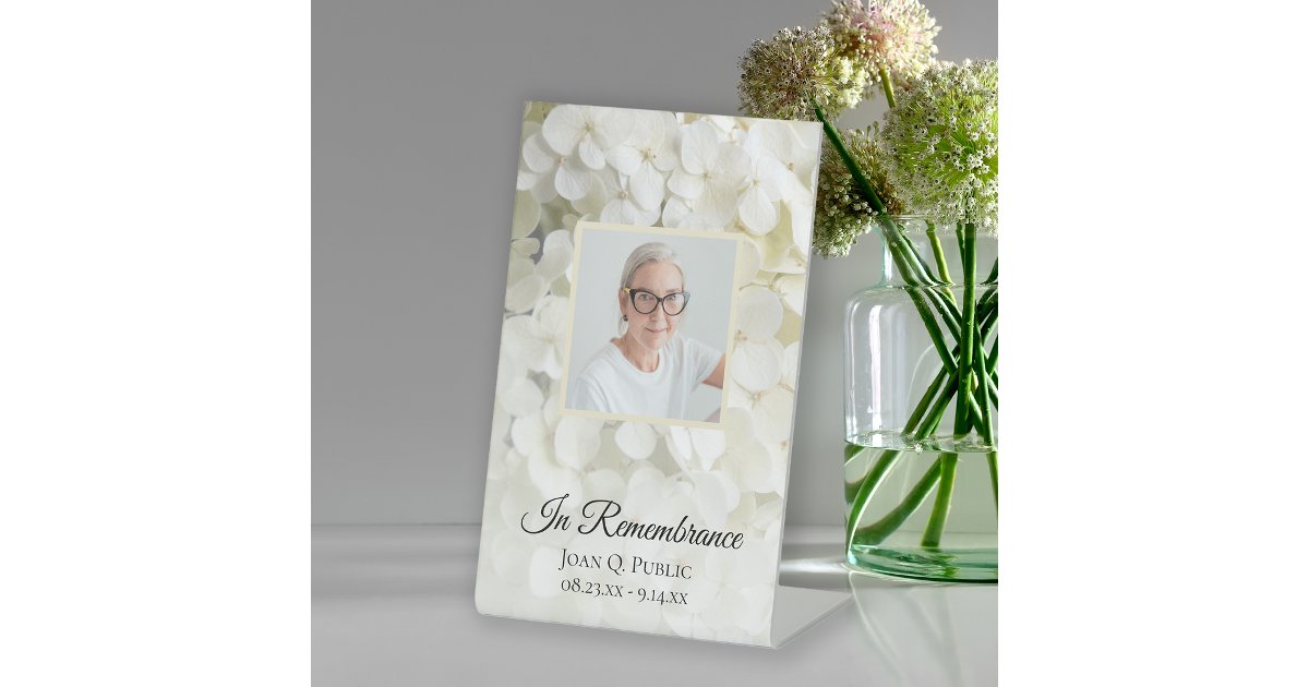White Hydrangea Floral Celebration of Life Funeral Pedestal Sign | Zazzle