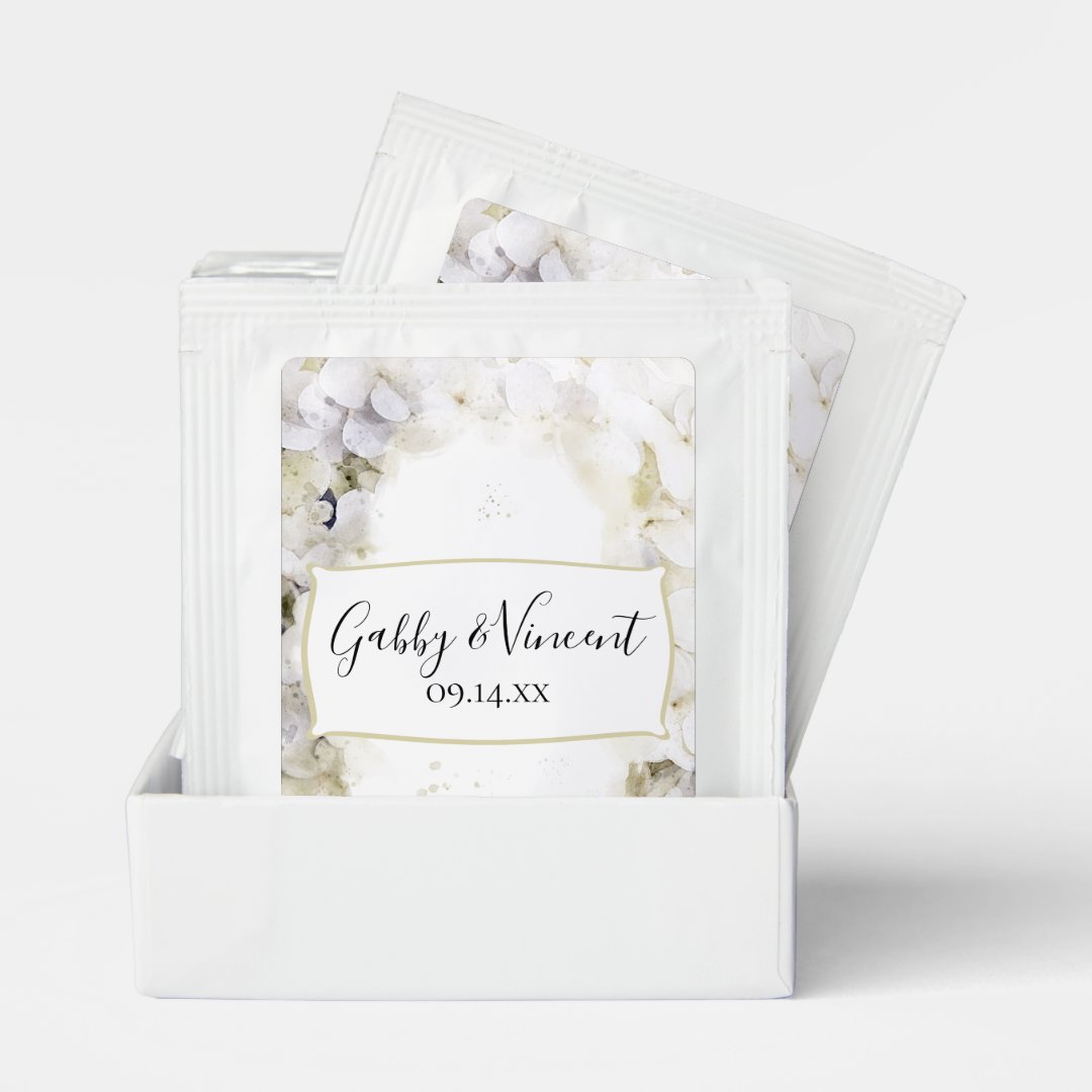 White Hydrangea Flower Watercolor Wedding Favor Tea Bag Drink Mix | Zazzle